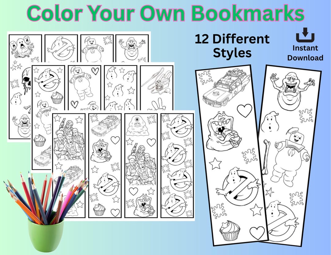 Printable Ghost Color Your Own Bookmarks, Ghost Party Favors, Slimer ...
