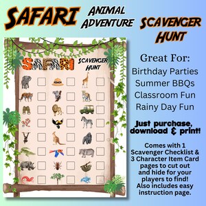 Safari Animal Search Scavenger Hunt, Printable Jungle Animal Scavenger ...