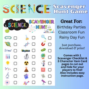 Science Theme Scavenger Hunt, Science Party Game, Slime Birthday ...