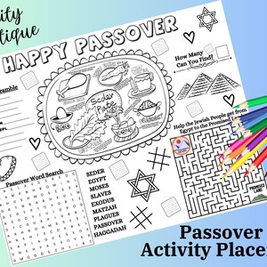 Passover Printable Coloring Placemat, Passover Learning Page, Printable ...