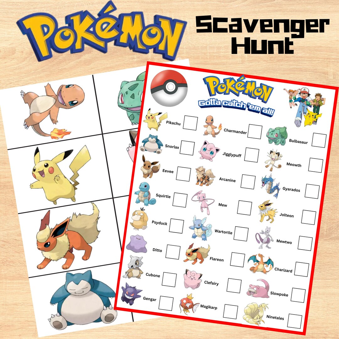 Gotta Catch Them All Pokemone Scavenger Hunt, Printable Trainer ...