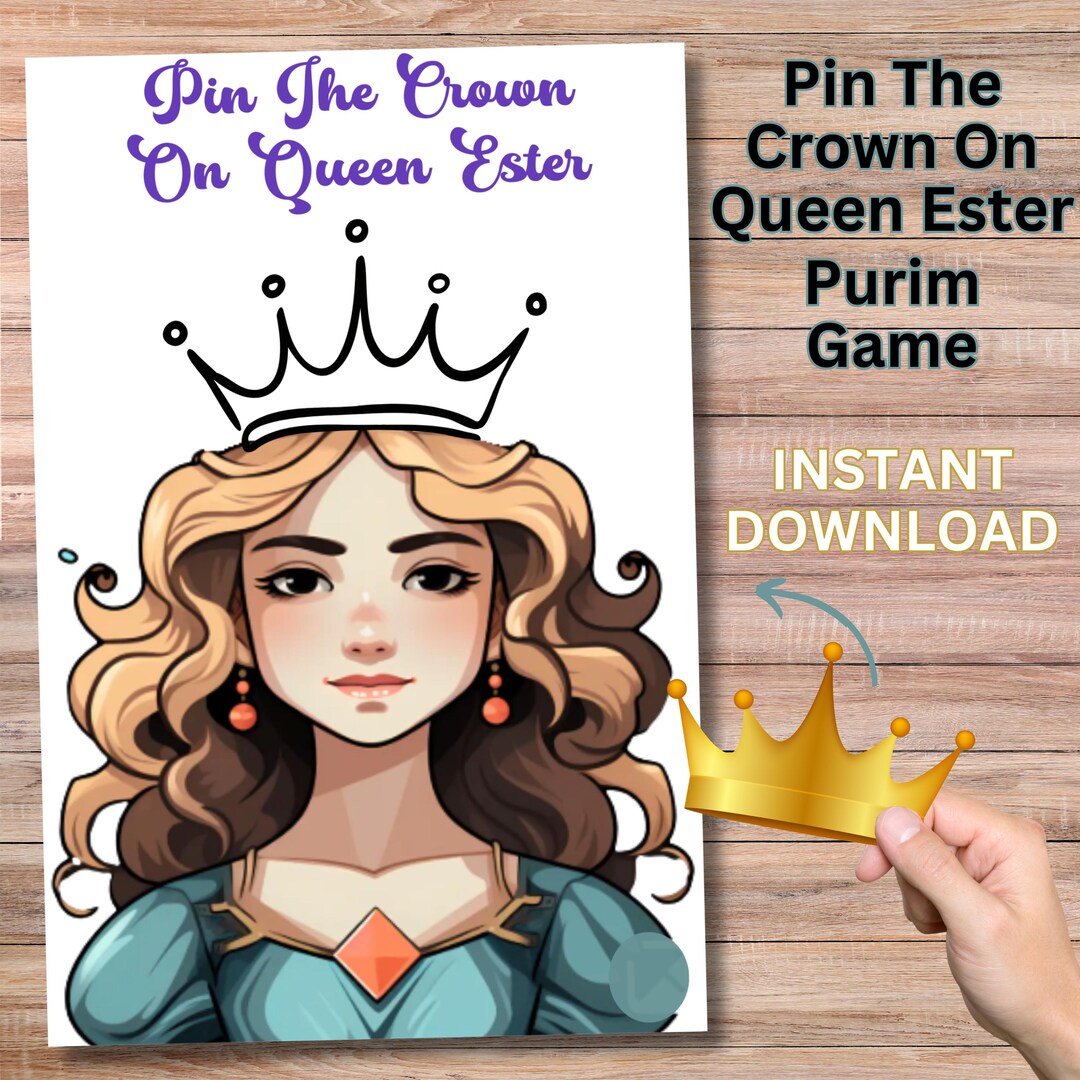 Purim Pin the Crown on Queen Ester Game, Printable Purim Party Game ...
