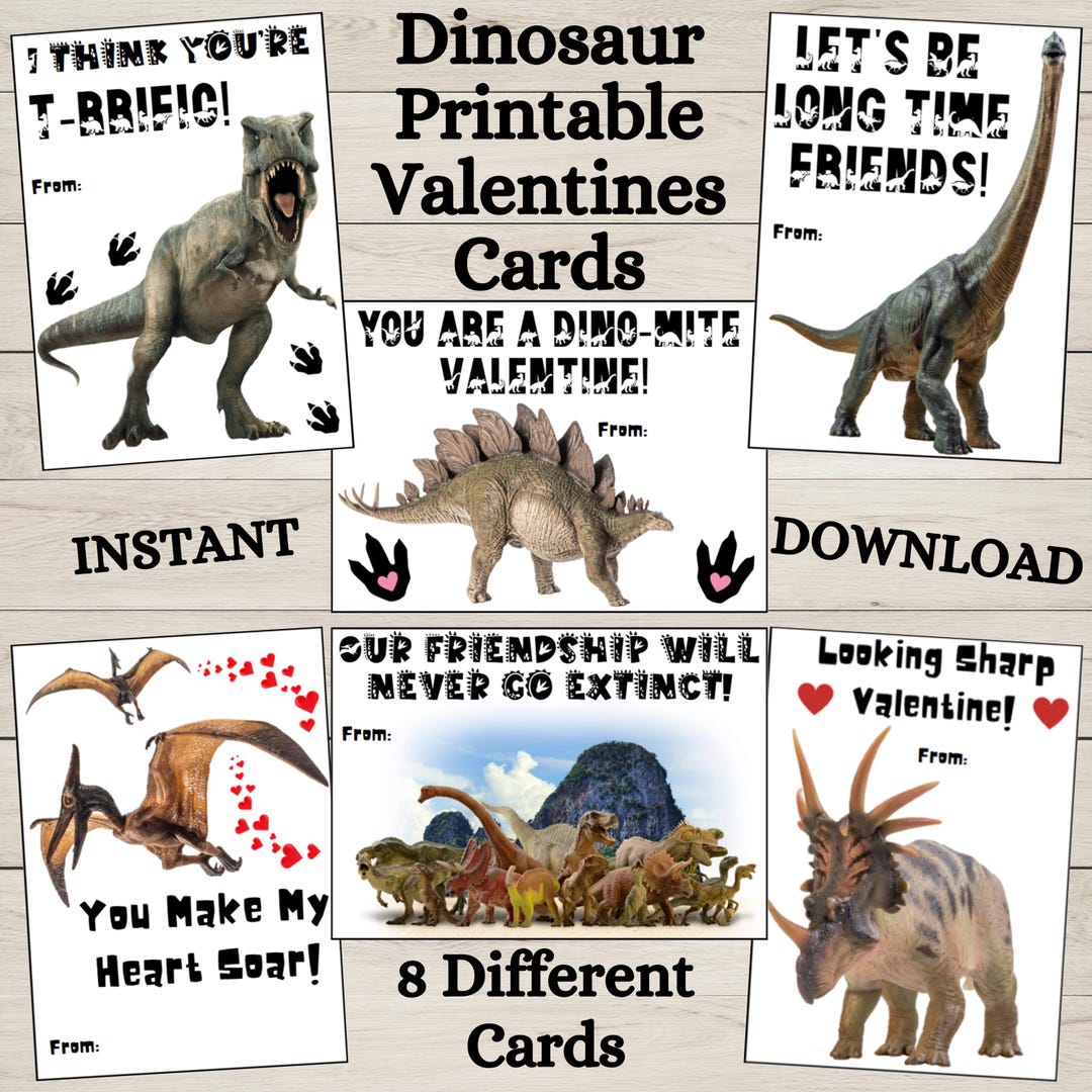 Printable Dinosaur Valentine Cards, Instant Download Jurassic Dino ...