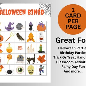 Halloween Bingo, Printable Kids Halloween Bingo Party Game, Halloween ...