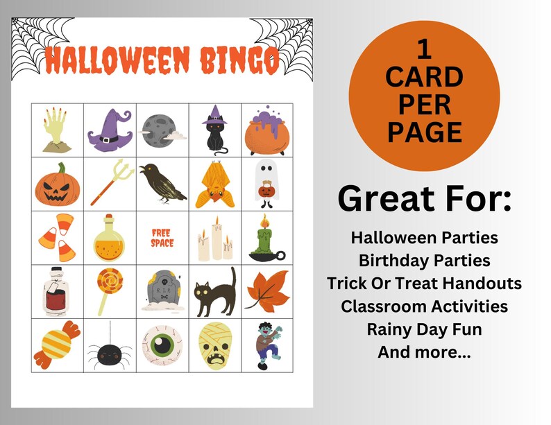 Halloween Bingo, Printable Kids Halloween Bingo Party Game, Halloween ...