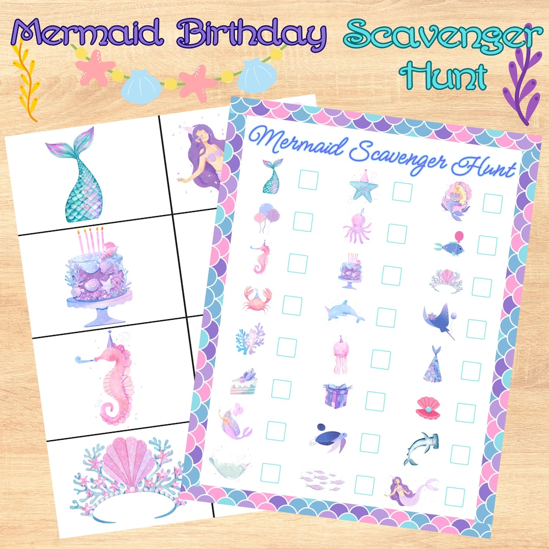 Mermaid Scavenger Hunt, Mermaid Indoor Treasure Hunt, Mermaid Birthday ...