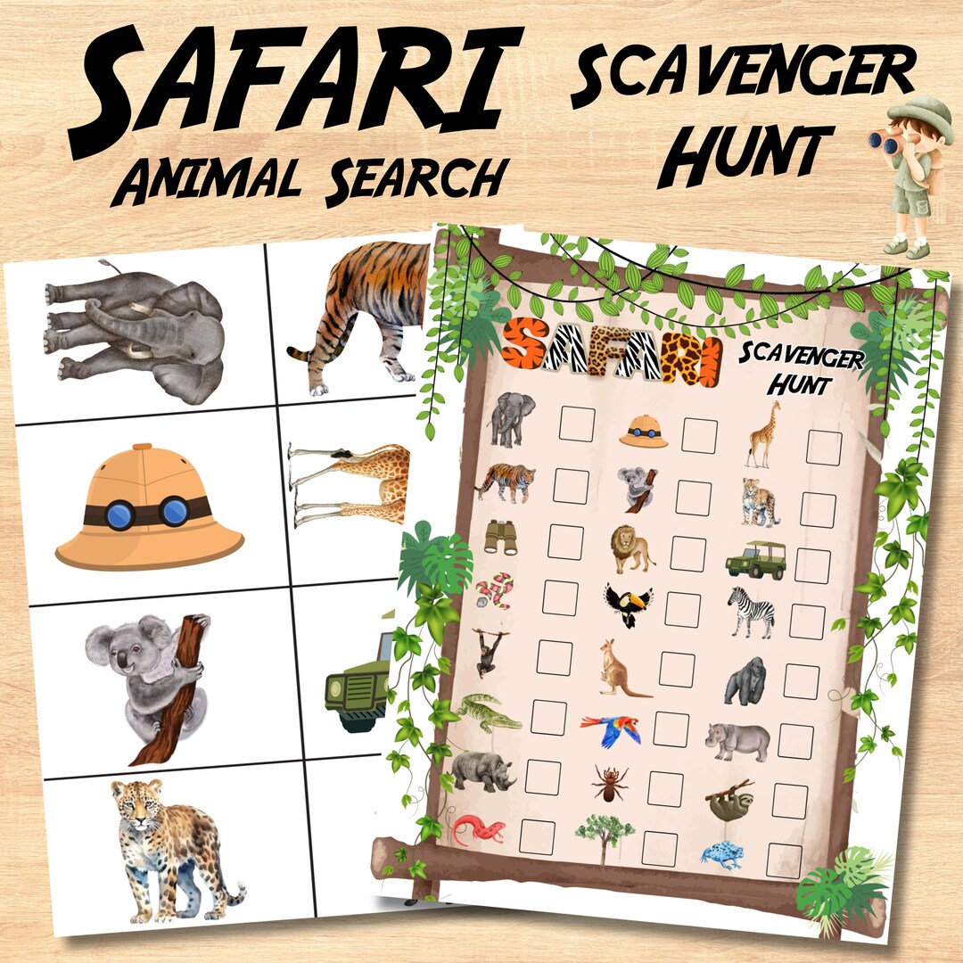 Safari Animal Search Scavenger Hunt, Printable Jungle Animal Scavenger ...
