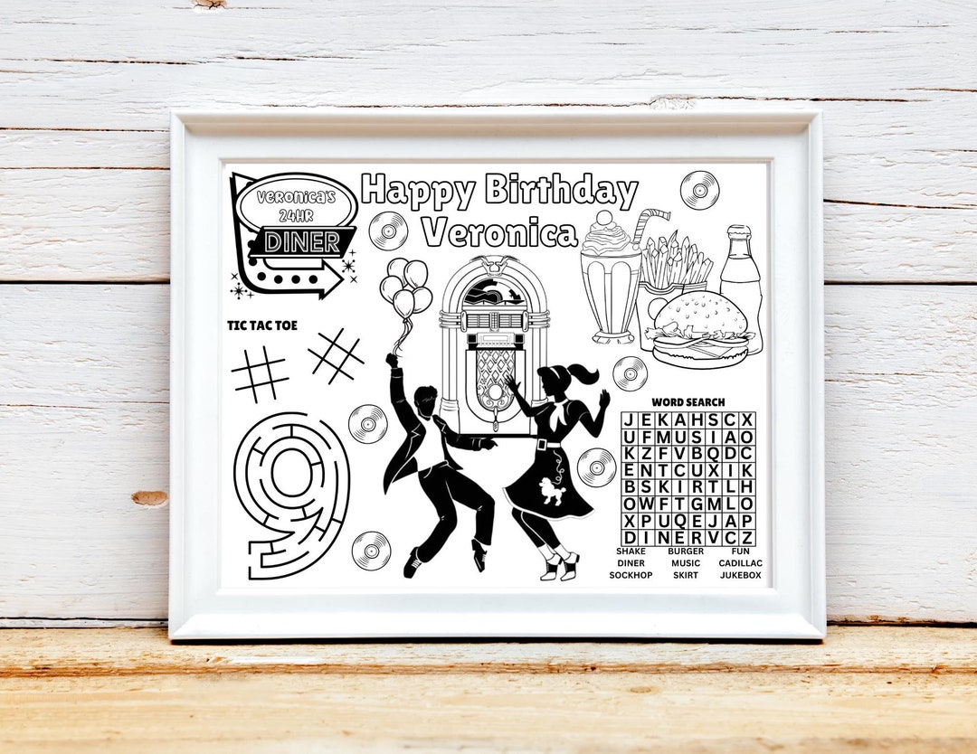 Personalized Retro 50's Diner Themed Birthday Placemat, Sock Hop Party ...