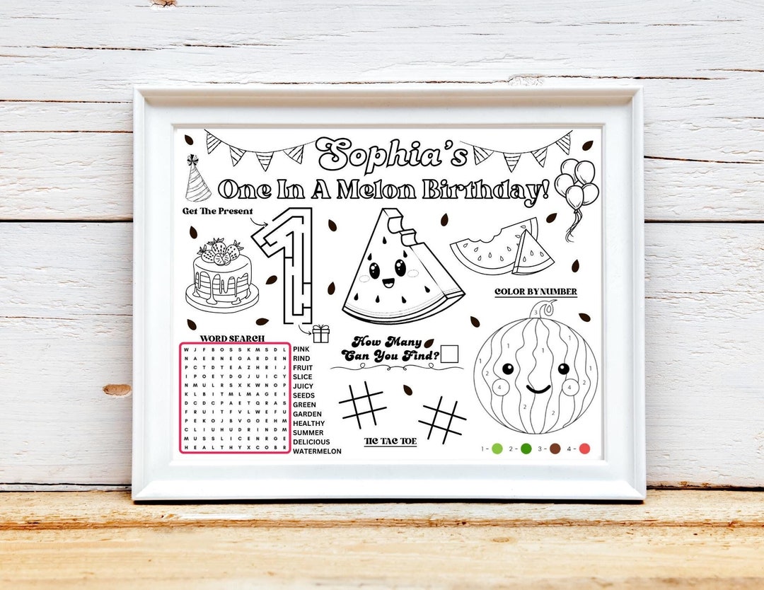 Personalized One in A Melon Birthday Activity Placemat, First Birthday ...