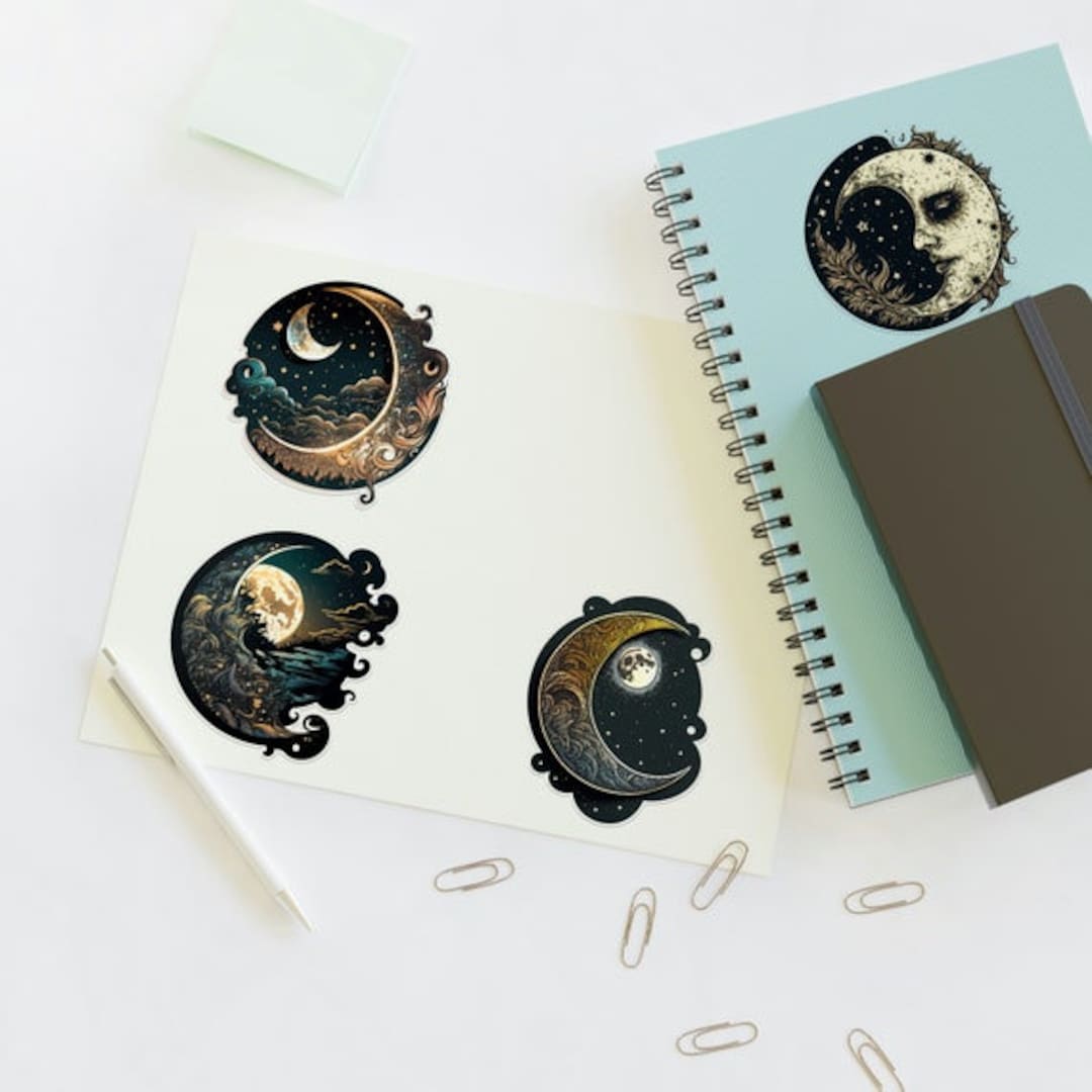 Celestial Moon Stickers, Witch Gifts, Gold Moon Stickers, Moon Star ...