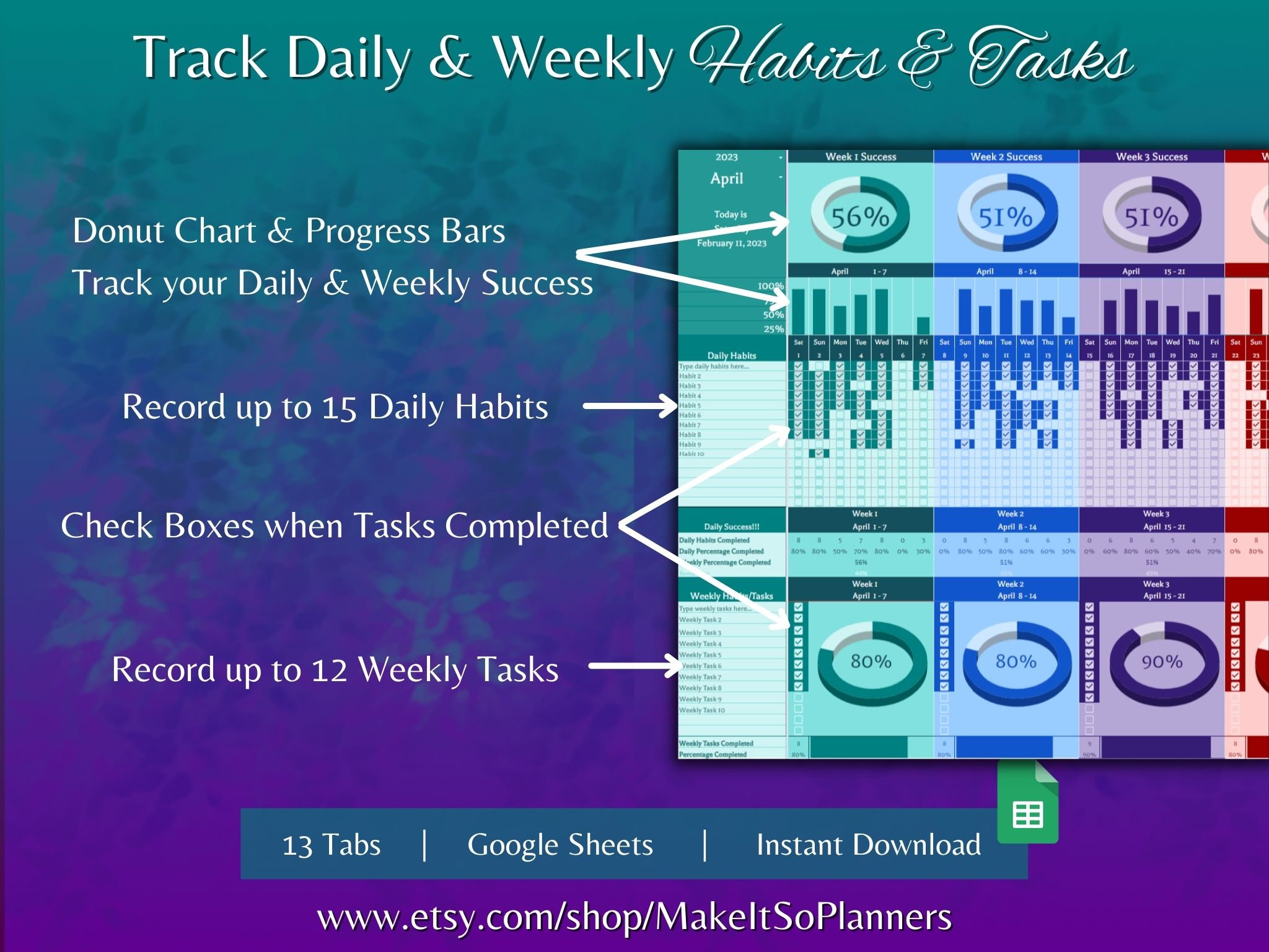 Habit Tracker Spreadsheet - Task Tracker - Goal Tracker - Daily Habit ...