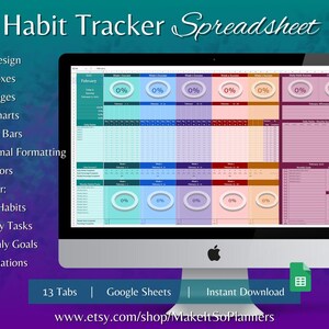 Habit Tracker Spreadsheet - Task Tracker - Goal Tracker - Daily Habit ...