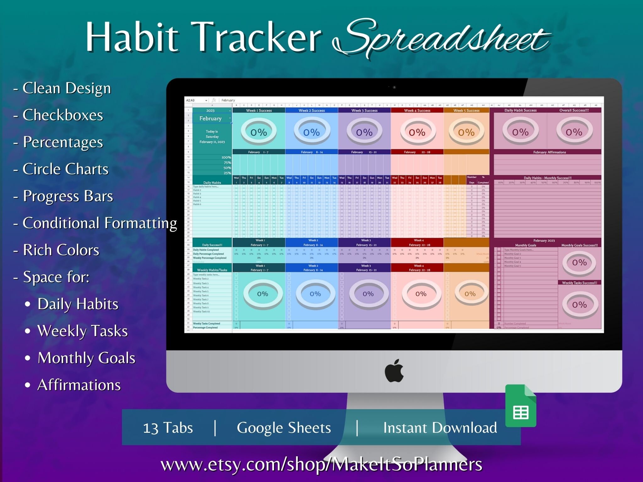 Habit Tracker Spreadsheet - Task Tracker - Goal Tracker - Daily Habit ...