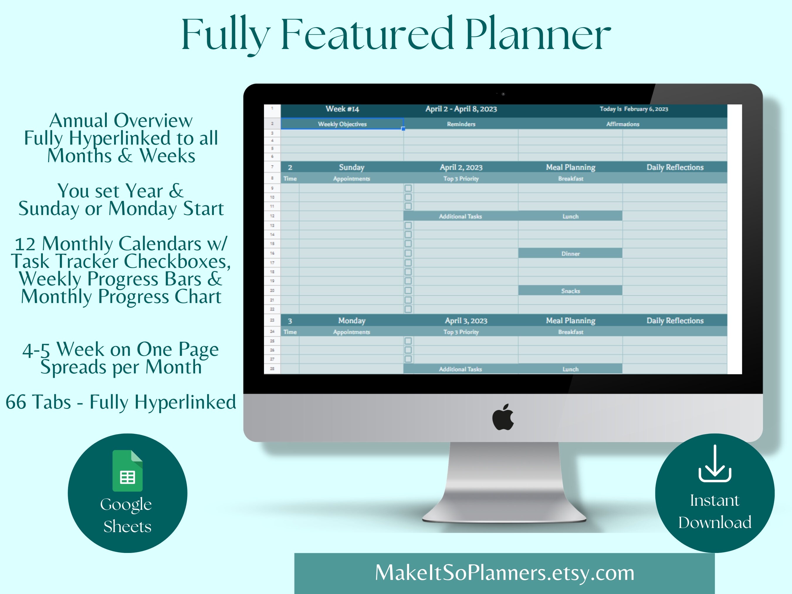 Digital Weekly Planner Spreadsheet Daily to Do List INSTANT DOWNLOAD ...
