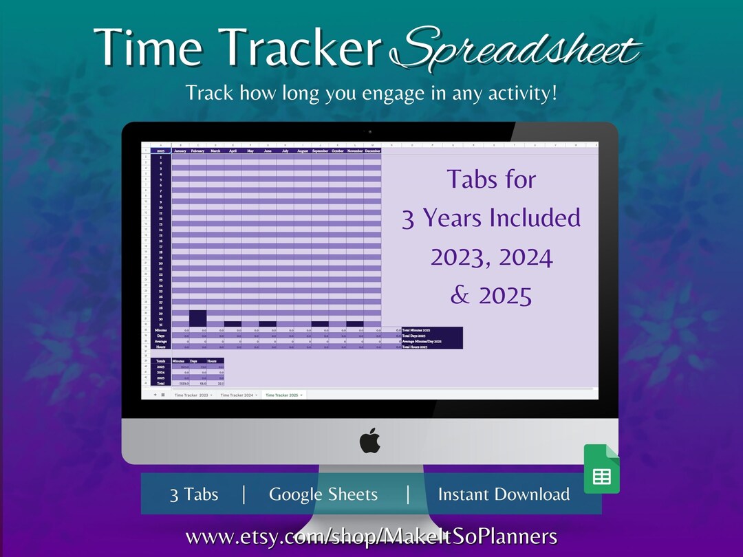 Time Tracker Log - Digital Activity Tracker Spreadsheet - Track ...