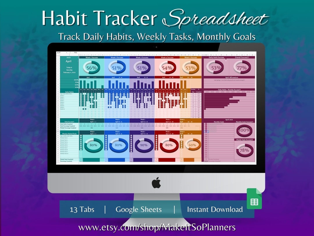 Habit Tracker Spreadsheet - Task Tracker - Goal Tracker - Daily Habit ...