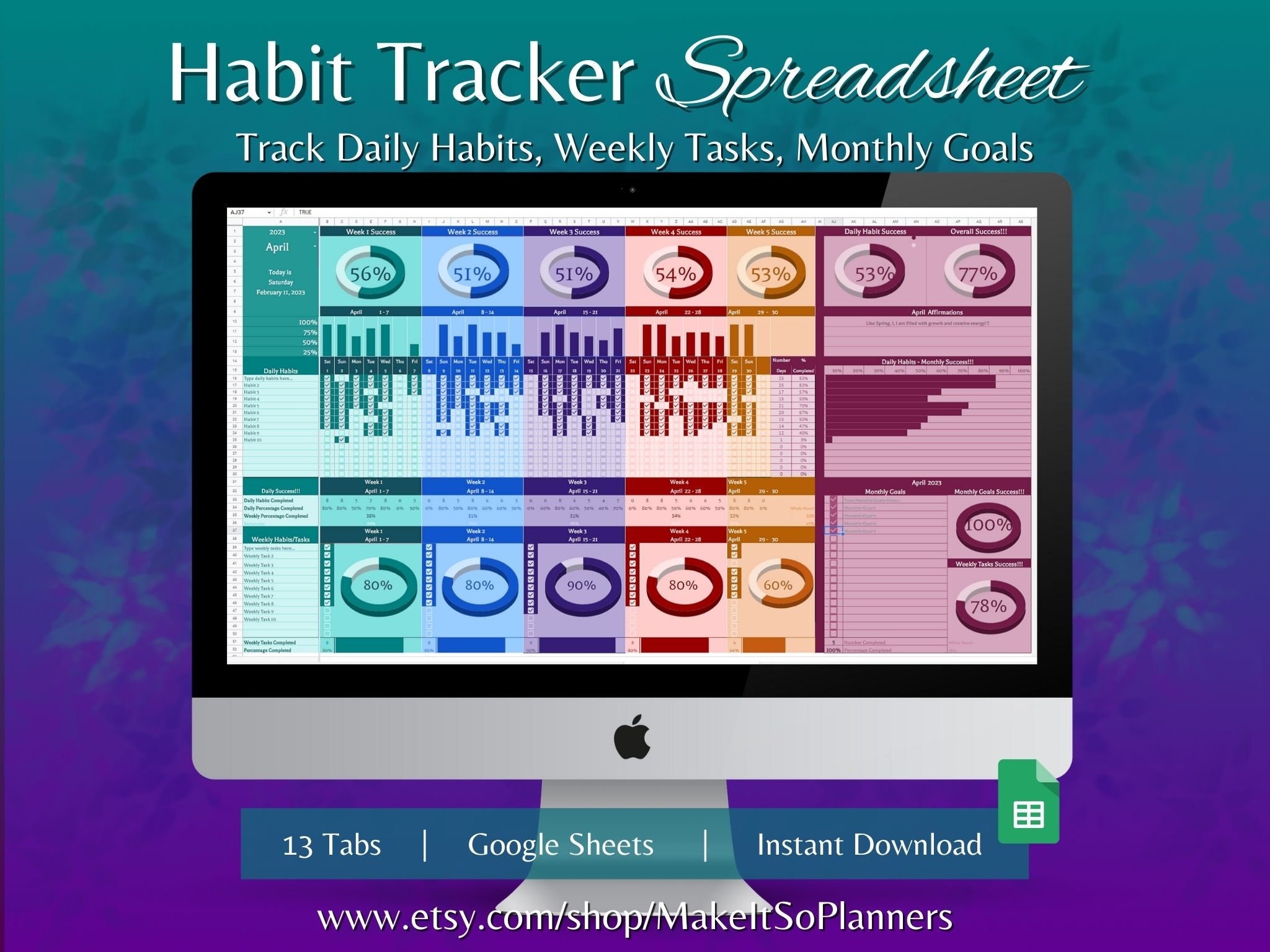 Habit Tracker Spreadsheet - Task Tracker - Goal Tracker - Daily Habit ...
