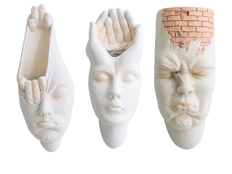Human Face Expression Sculpture Wall Flowerpot Wall Planter Flower Vase ...