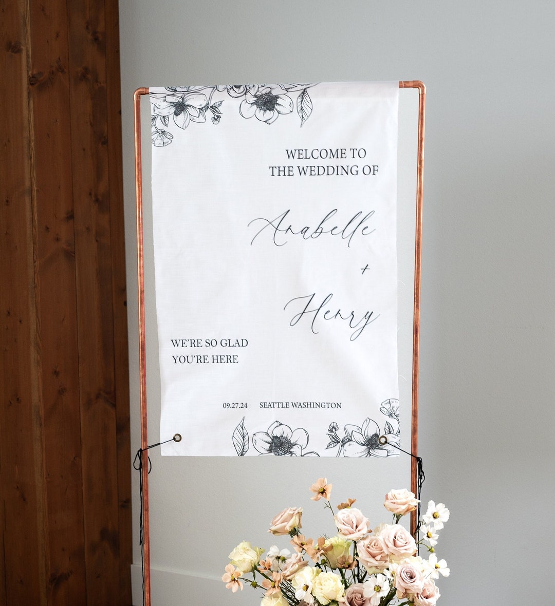 Wedding Fabric Welcome Sign Modern Wedding Welcome Sign Fabric Linen ...