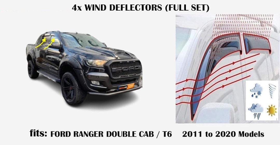 Set of 4 Wind Deflectors for FORD RANGER T6 4 Door PICKUP 2011 to 2022 ...