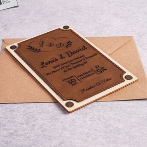 Leather & Wooden Elegant Wedding Invitations, Wedding Card With Kraft ...