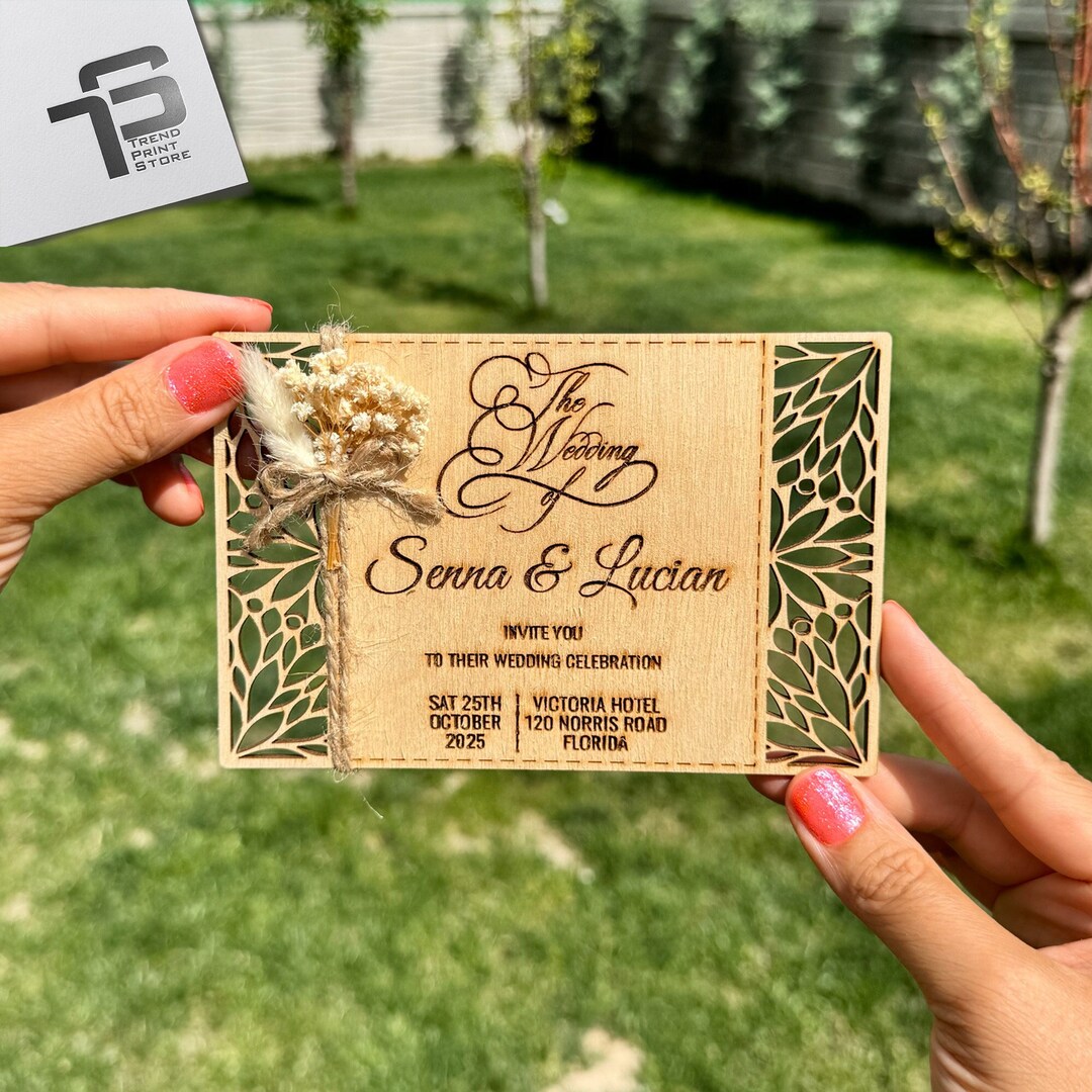 Rustic & Floral Wooden Wedding Invitations, Hand Painted Wooden ...