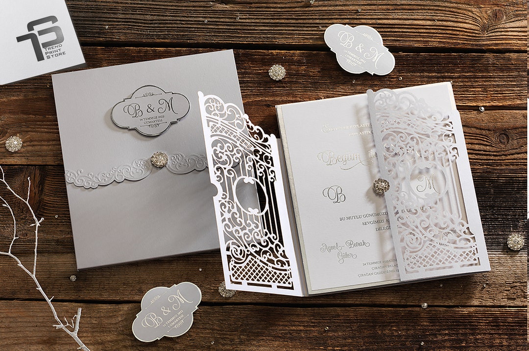 Grey Wedding Invitations Laser Cut Luxury Invitation Card - Etsy