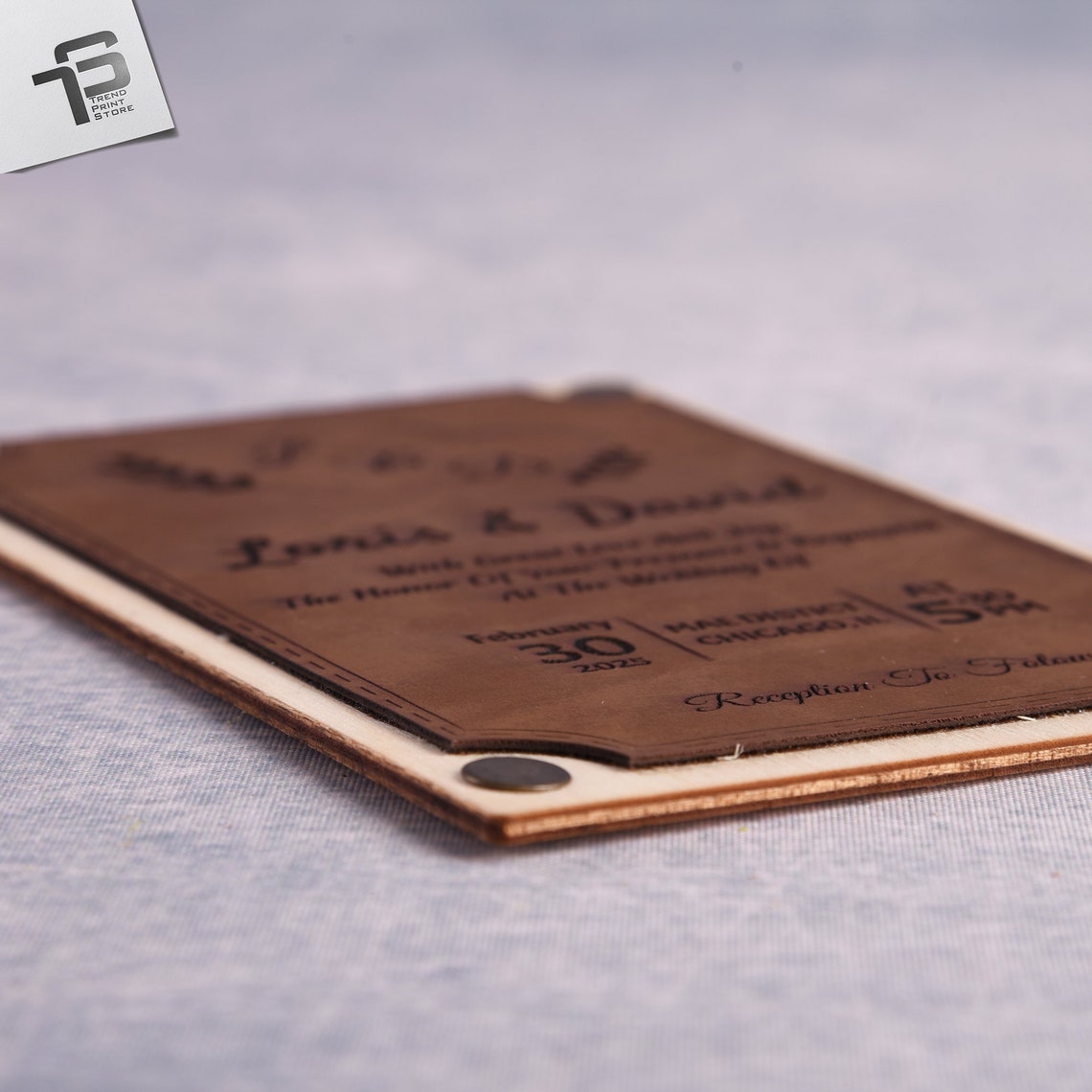 Rustic Birch & Leather Wedding Invitation – Engraved 4×6″ Set With ...