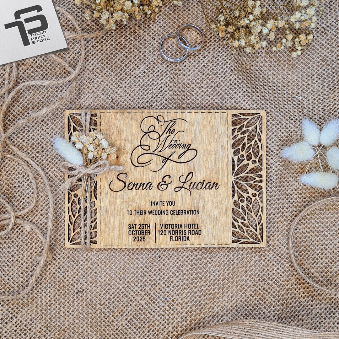 Rustic & Floral Wooden Wedding Invitations, Hand Painted Wooden ...