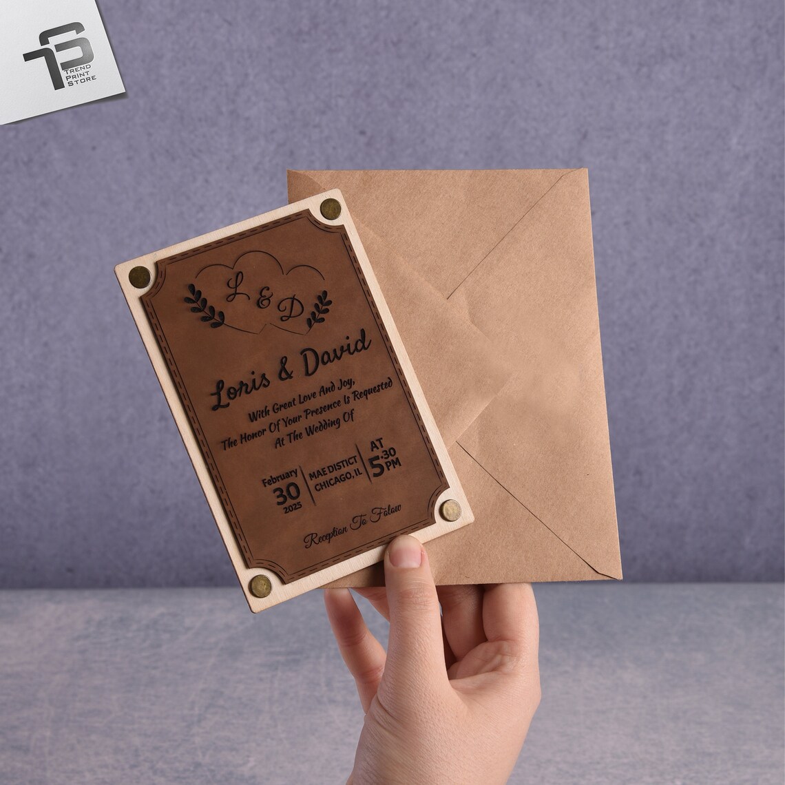 Rustic Birch & Leather Wedding Invitation – Engraved 4×6″ Set With ...