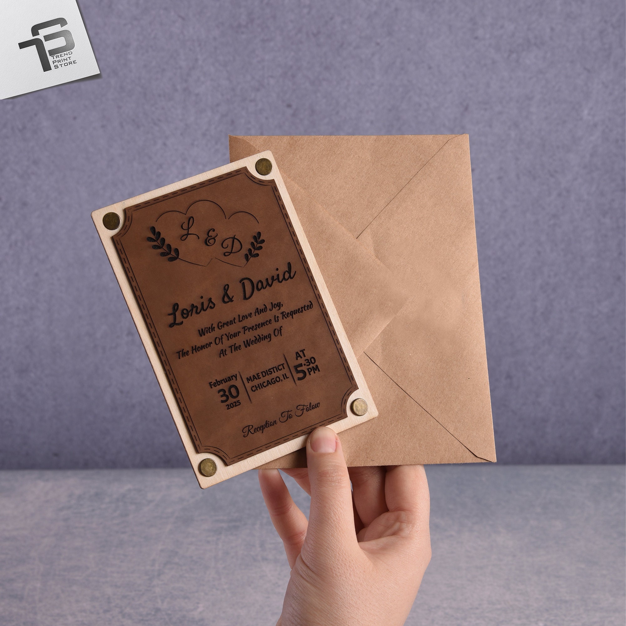 Rustic Birch & Leather Wedding Invitation – Engraved 4×6″ Set With ...