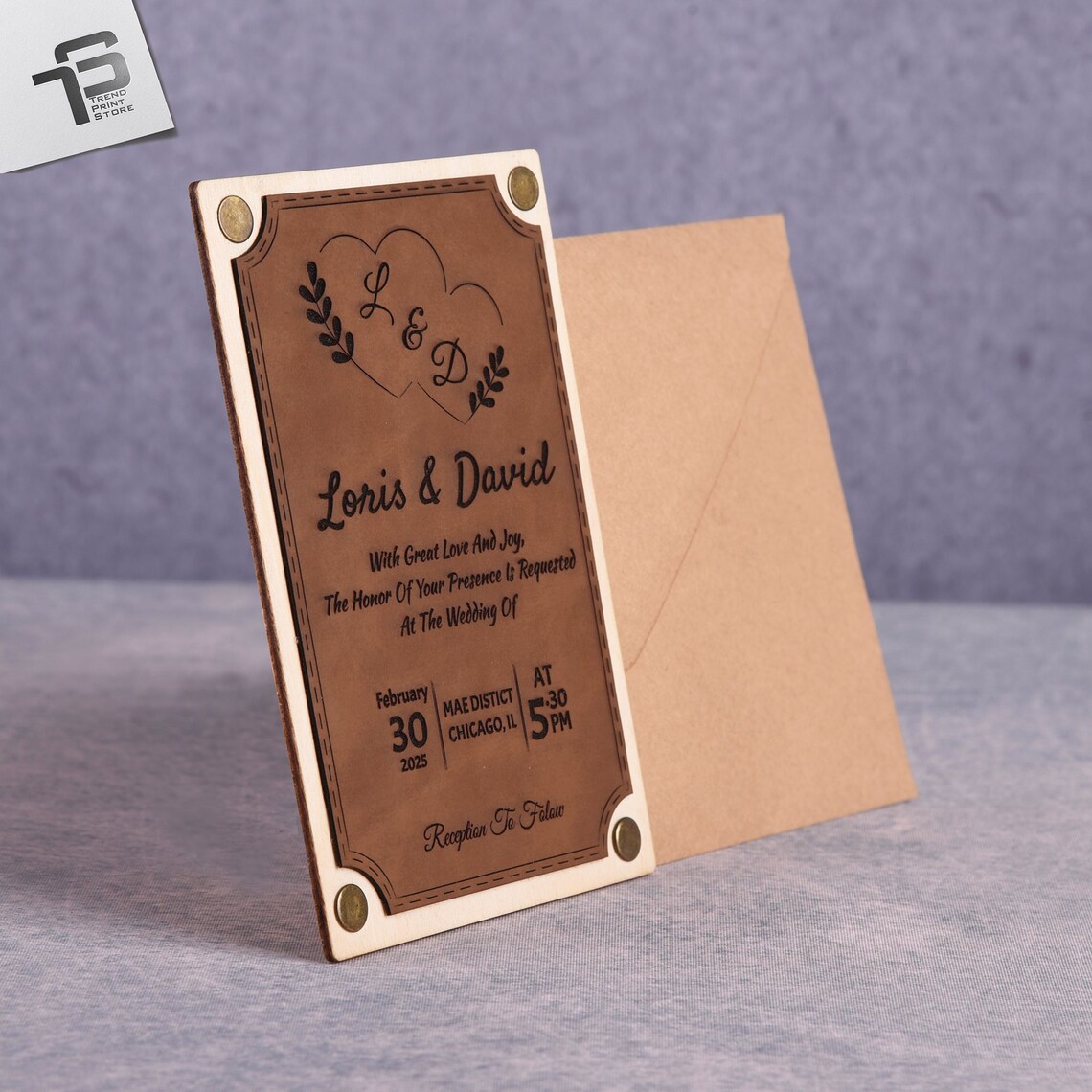 Rustic Birch & Leather Wedding Invitation – Engraved 4×6″ Set With ...