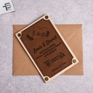 Leather & Wooden Elegant Wedding Invitations, Wedding Card With Kraft ...