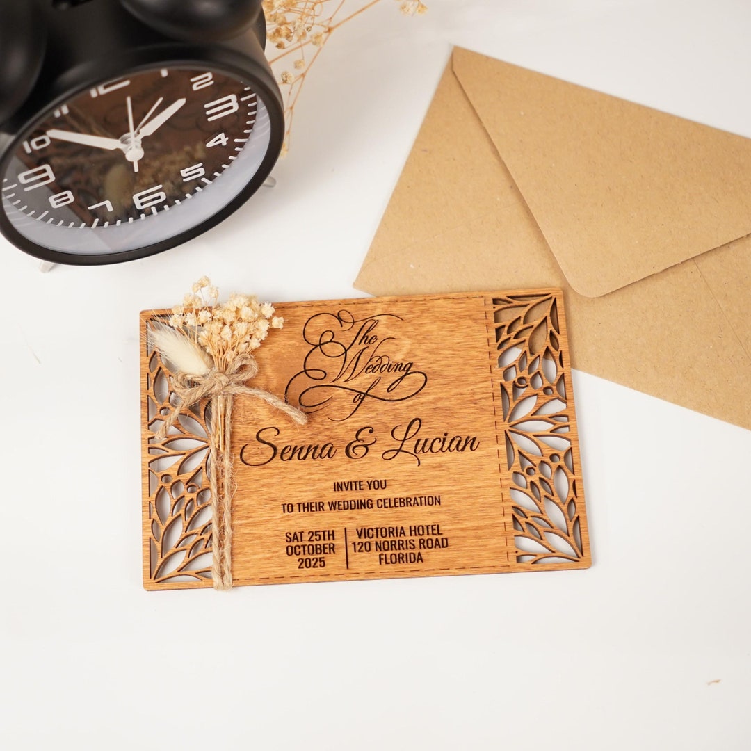 Rustic & Floral Wooden Wedding Invitations, Hand Painted Wooden ...