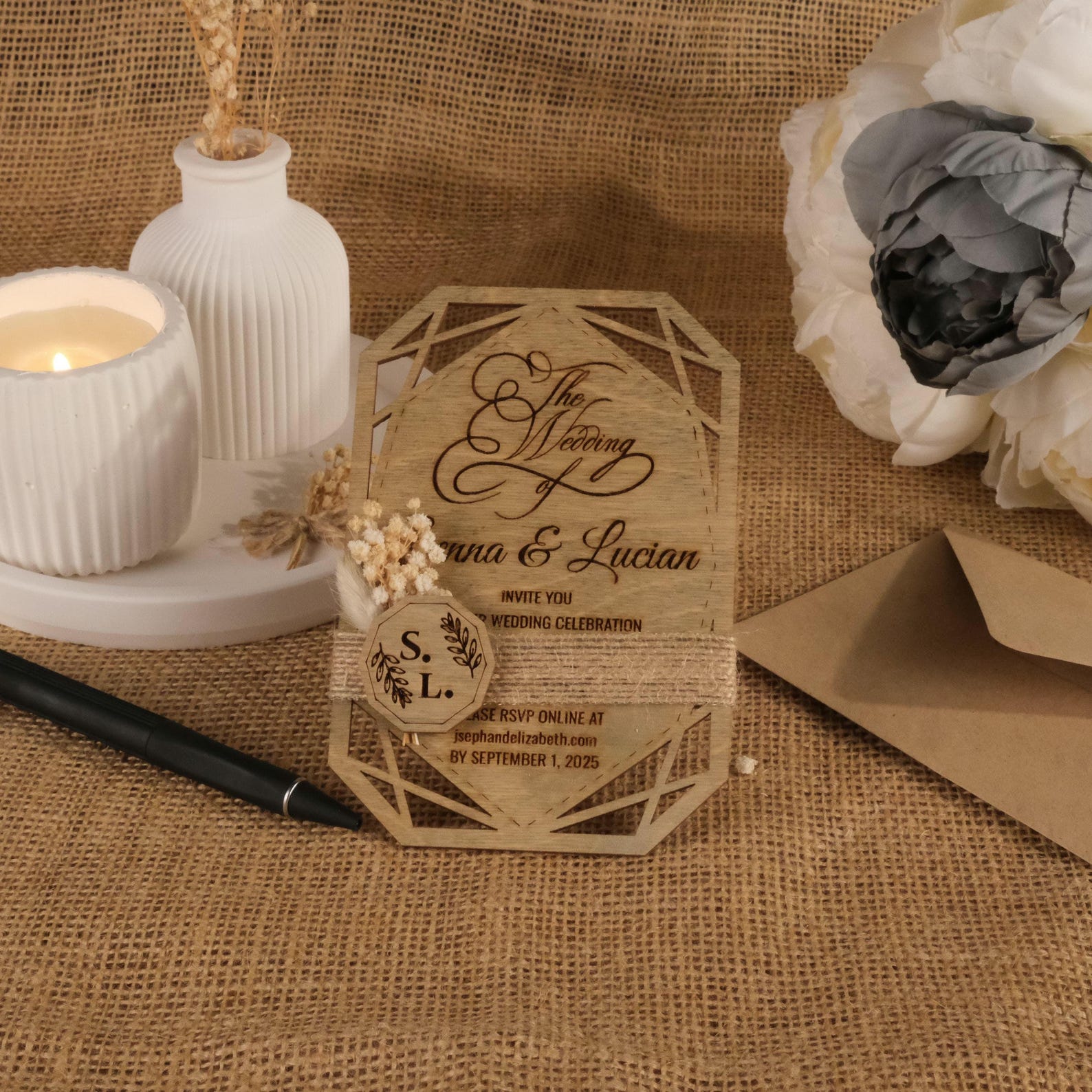 Personalized Wooden Wedding Invitation: Rustic Floral Design - Etsy