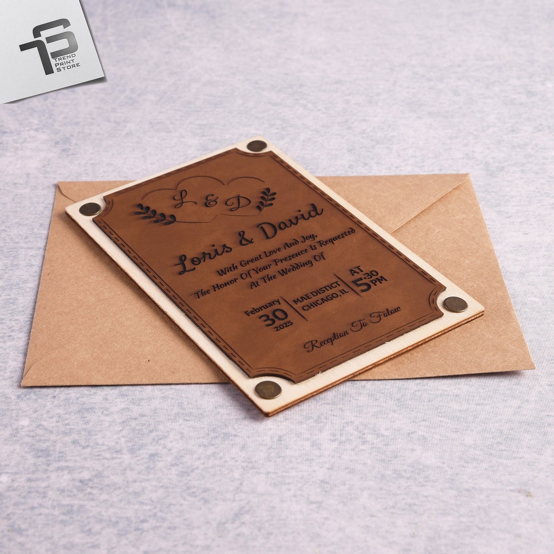 Rustic Birch & Leather Wedding Invitation – Engraved 4×6″ Set With ...