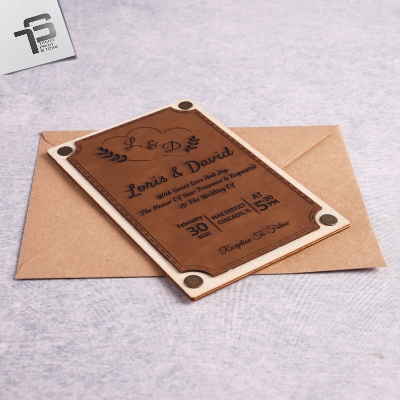Rustic Birch & Leather Wedding Invitation – Engraved 4×6″ Set With ...