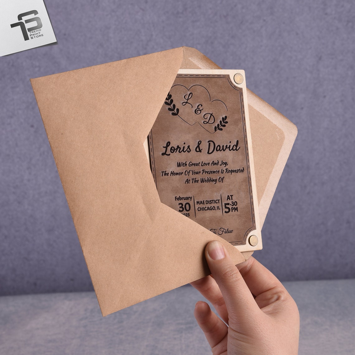 Rustic Birch & Leather Wedding Invitation – Engraved 4×6″ Set With ...