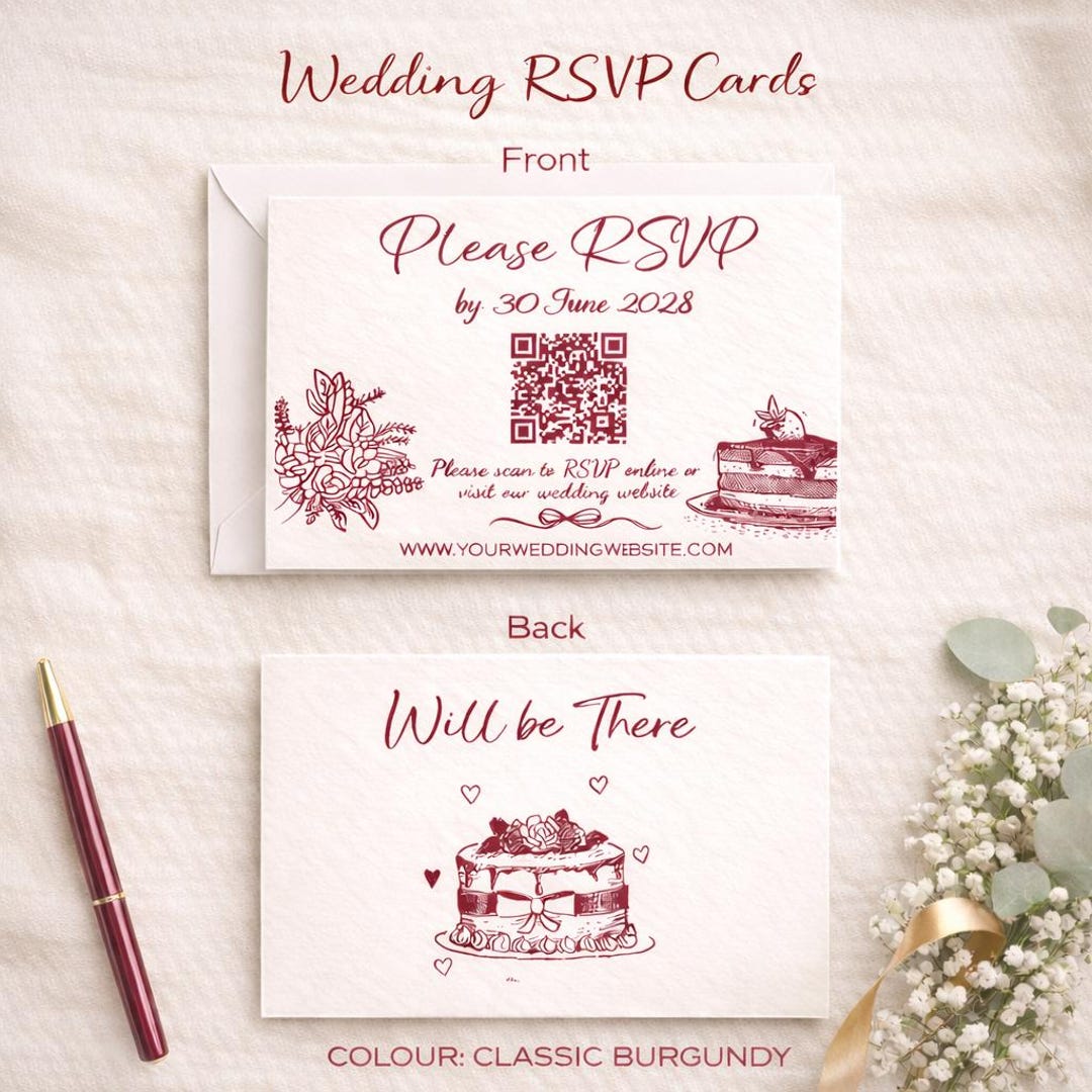 Burgundy RSVP Card With QR Code, Multiple Color Wedding Reply - Etsy UK