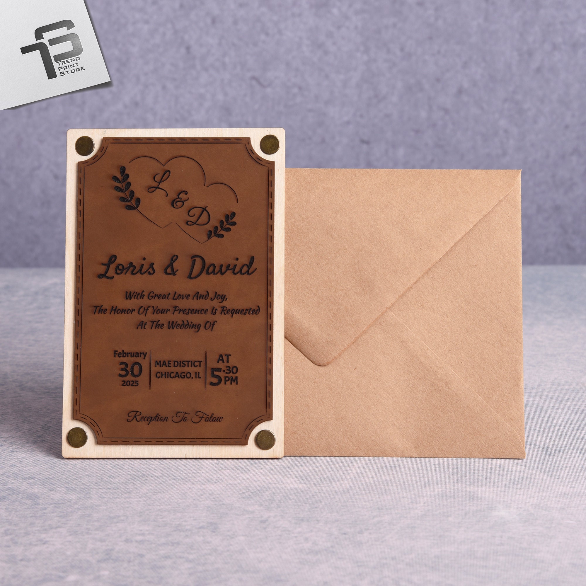 Rustic Birch & Leather Wedding Invitation – Engraved 4×6″ Set With ...