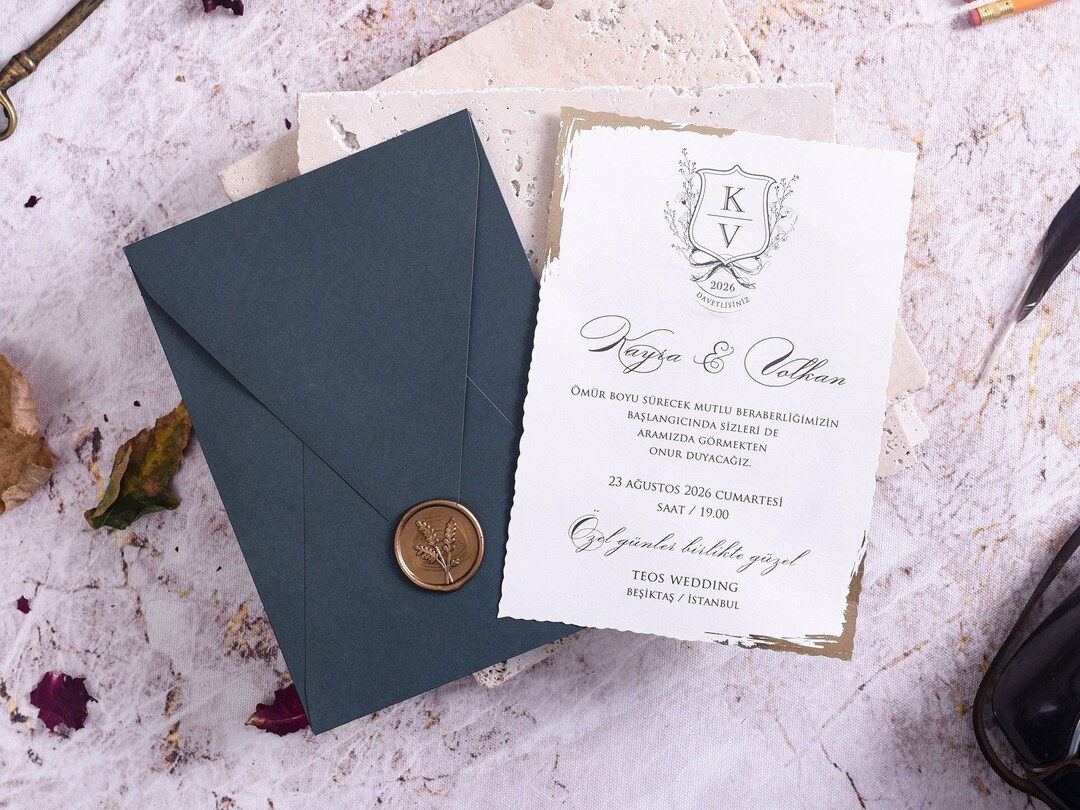 Gold Foil Invitation Card With Green Envelope, Wedding Invitation Card ...