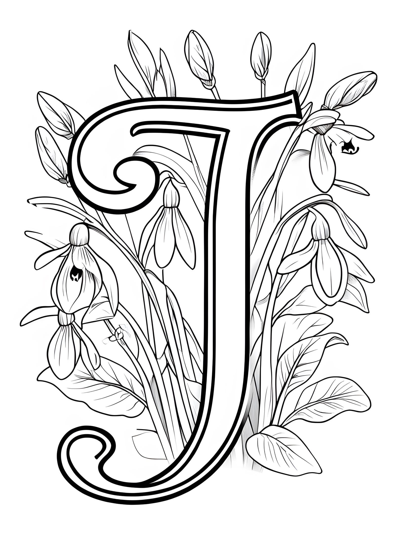 January Coloring Page Birth Flower Printable Snowdrop Flowers Letter J ...