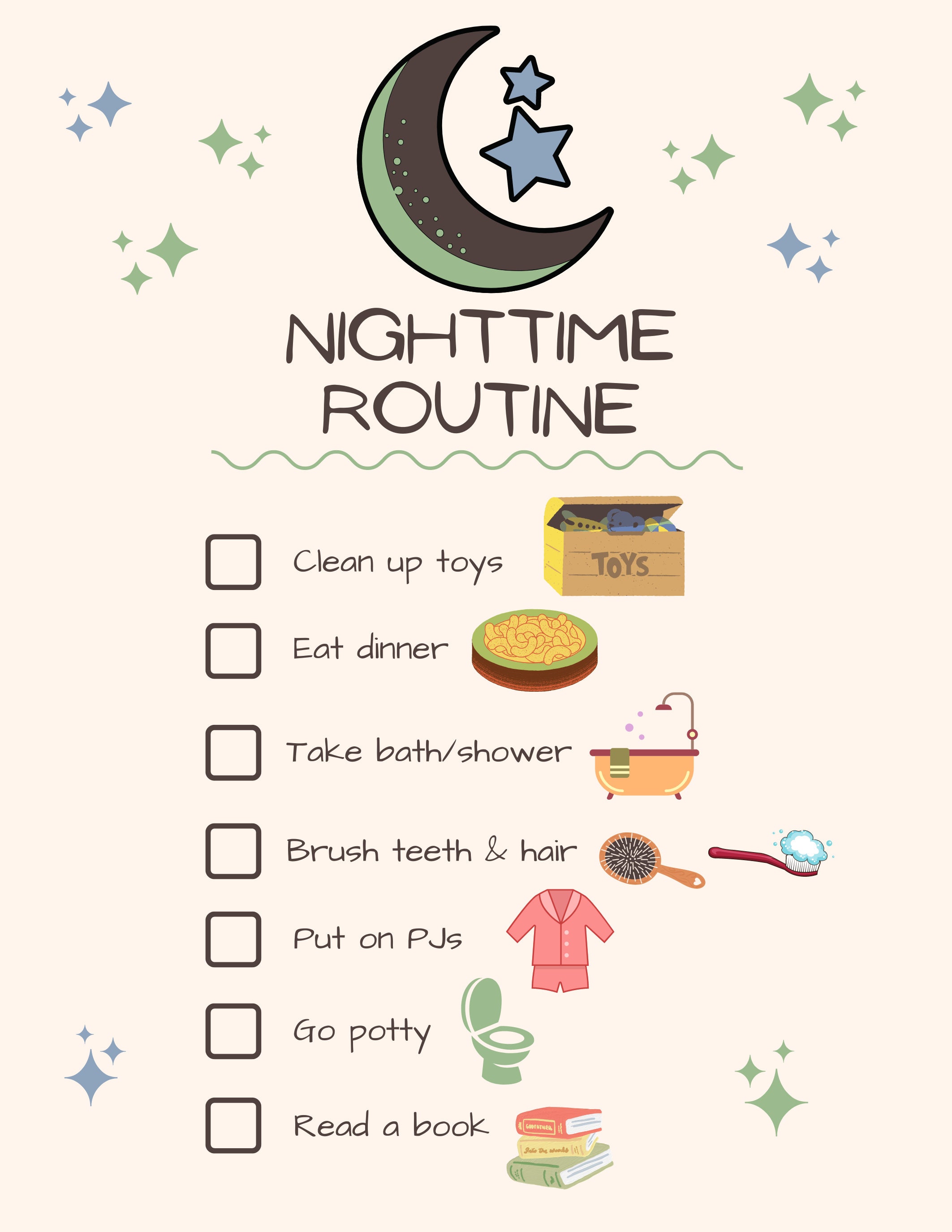 Printable Children's Daytime & Nighttime Routine Chart, Checklist ...