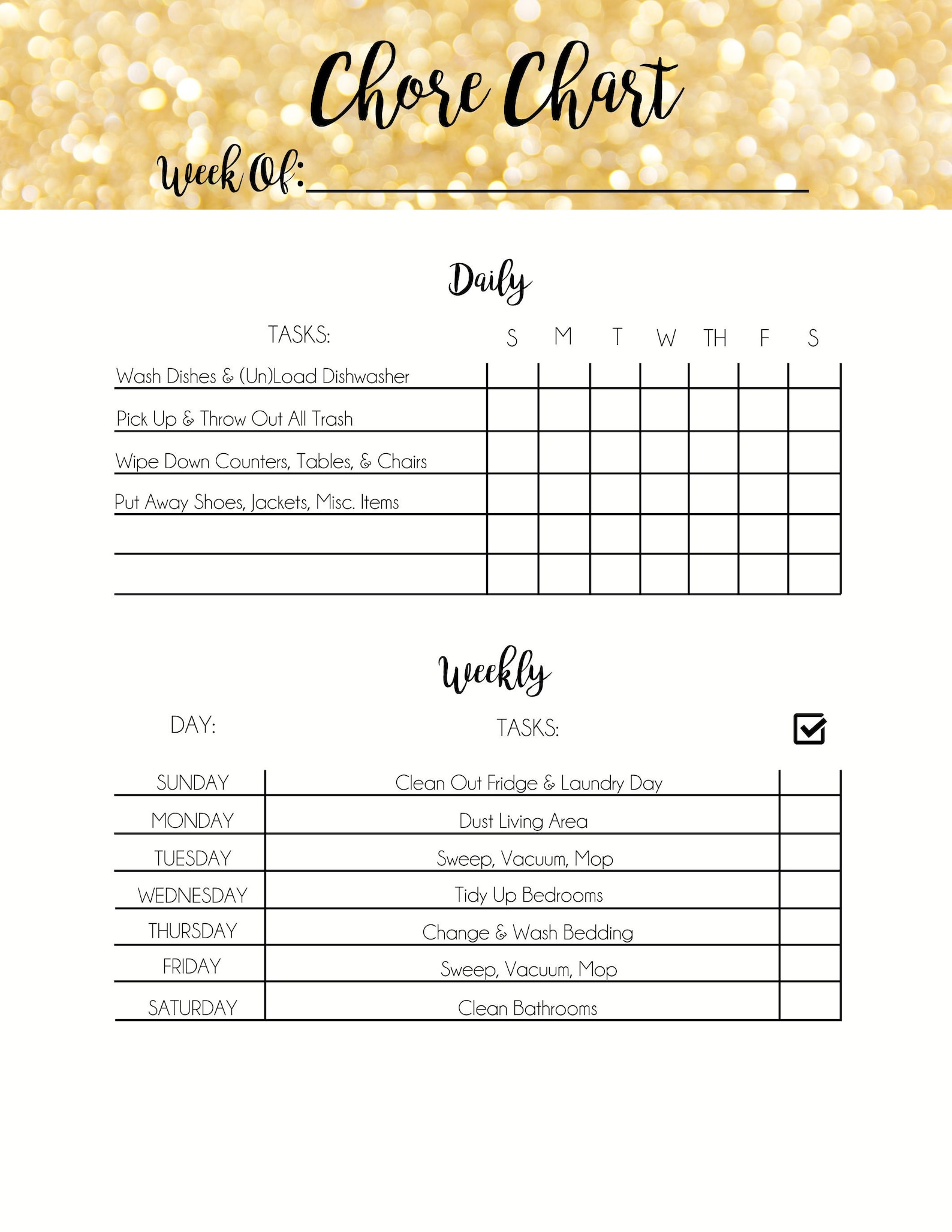 Printable Cleaning Chore Chart: Daily, Weekly Checklist (digital ...
