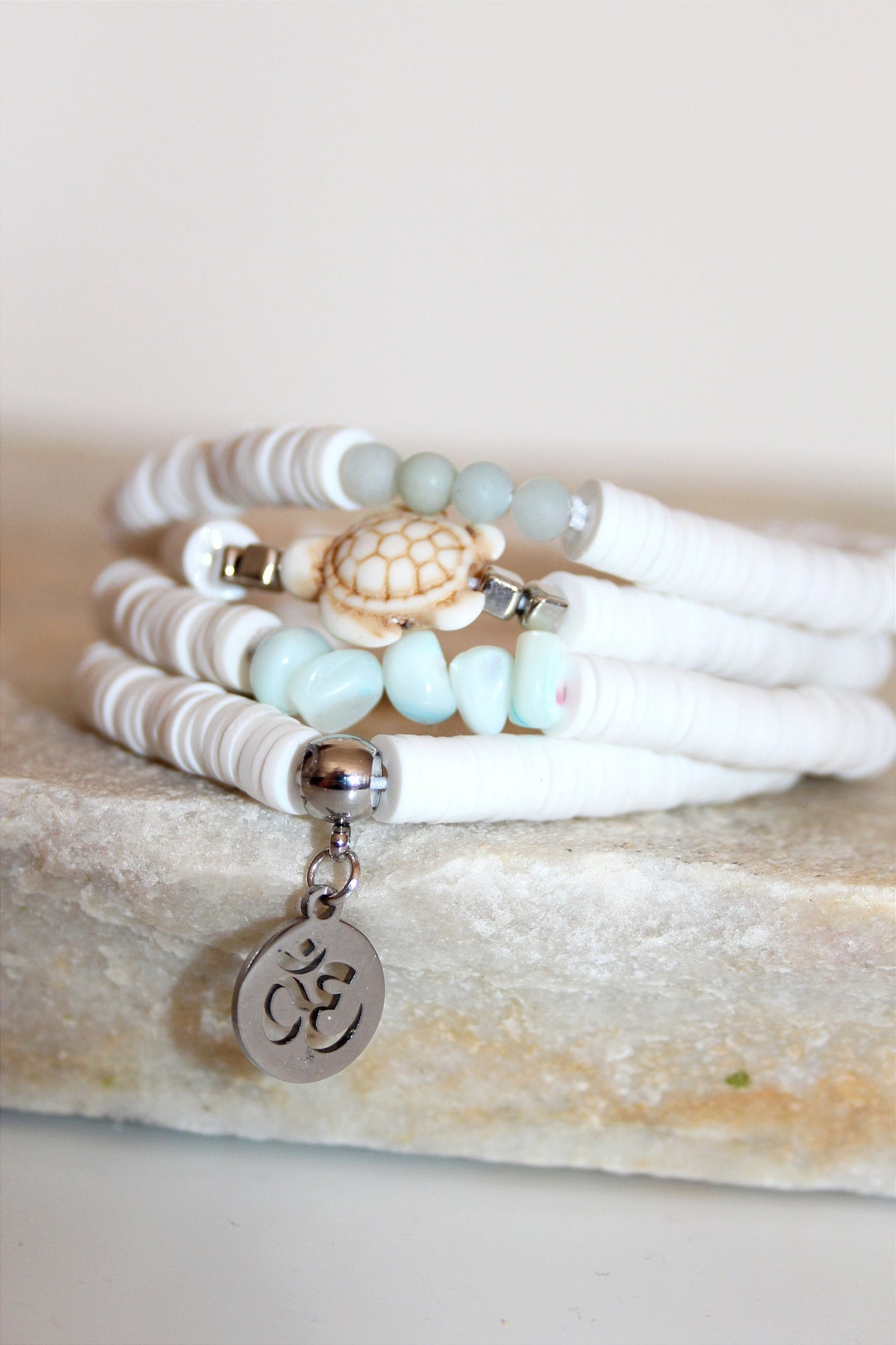 Stackable Boho Heishi Bead Bracelets / Elastic Bracelets in a Set ...