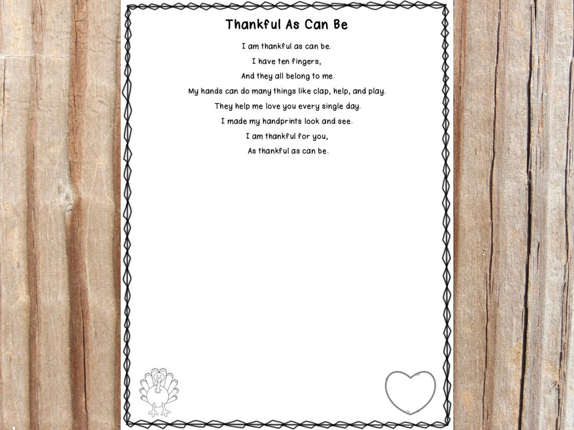 Thanksgiving Handprint Craft Printable for Kids-thankful Poem-turkey ...