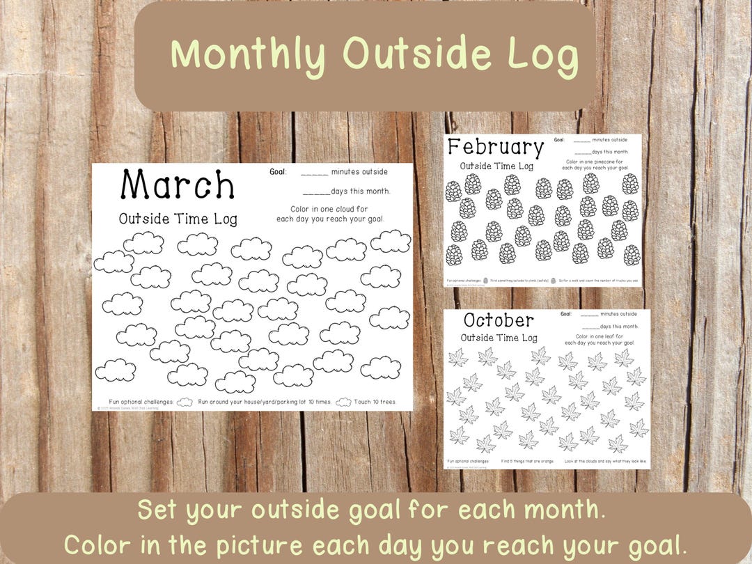 Printable Monthly Outside Log for Kids-color a Day Outside Challenge ...