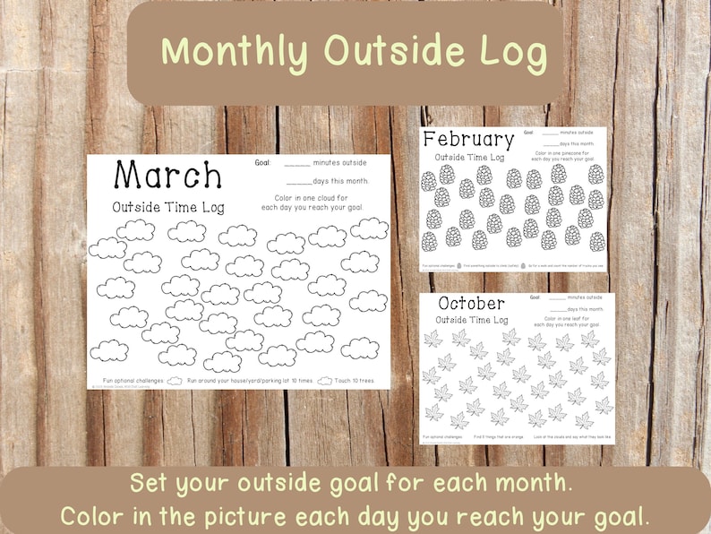 Printable Monthly Outside Log for Kids-color a Day Outside Challenge ...