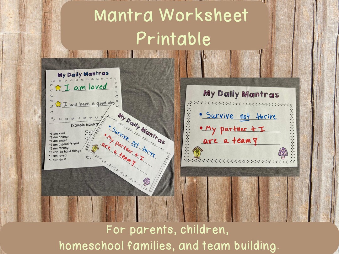 Simple Mantra Worksheet-daily Parent and Child Mantras-positive ...