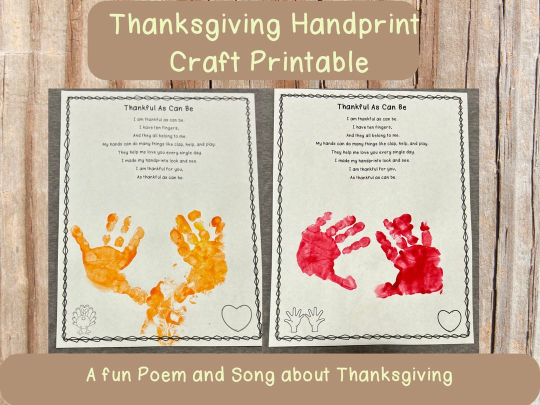 Thanksgiving Handprint Craft Printable for Kids-thankful Poem-turkey ...